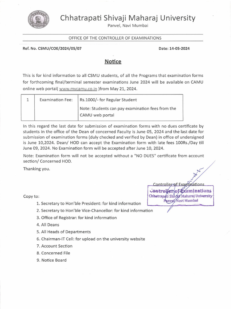 Exam Form Notice June 2024 | PDF