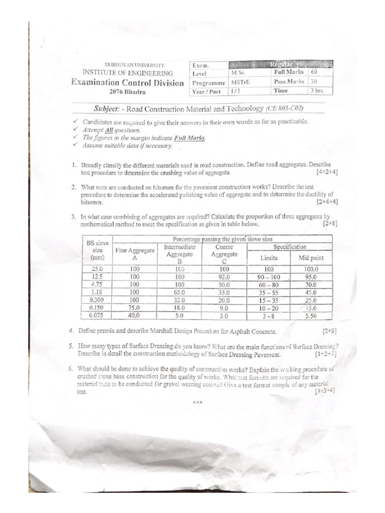 2076 Exam Paper MSC | PDF