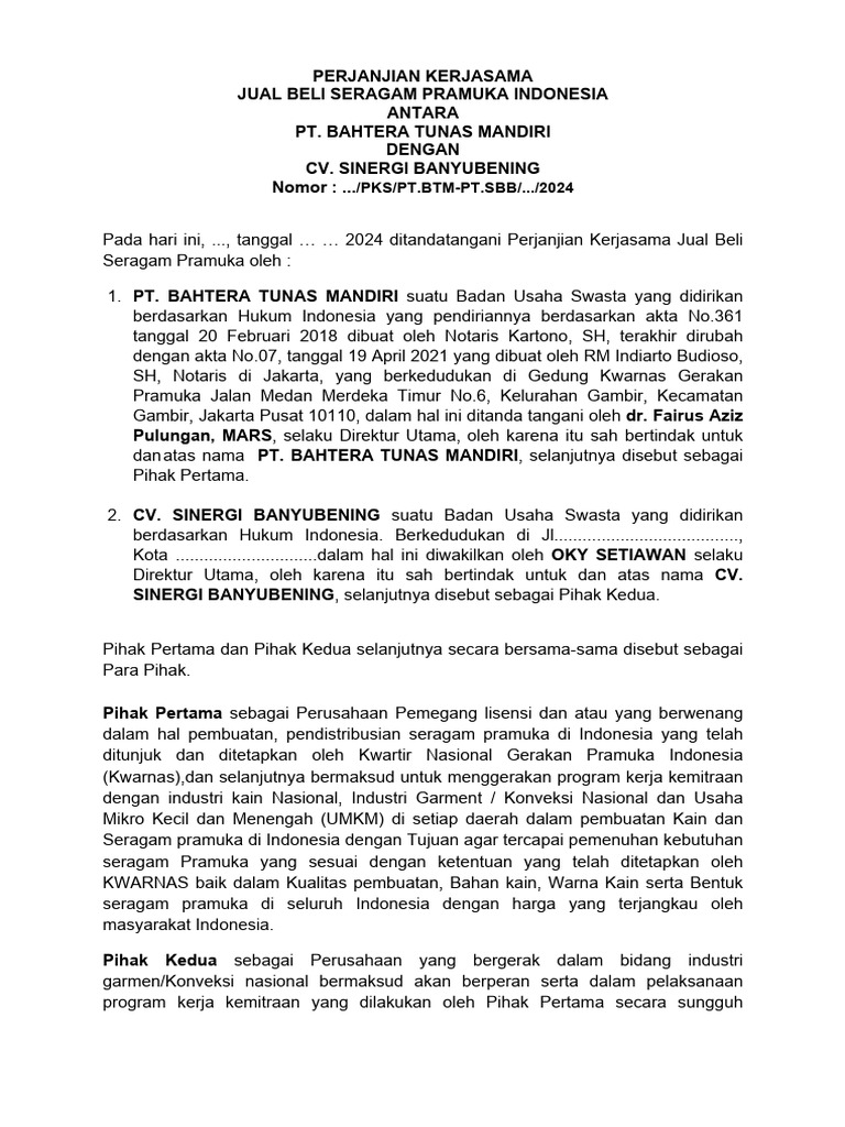 Draft PKS Cv. Sinergi Banyubening | PDF