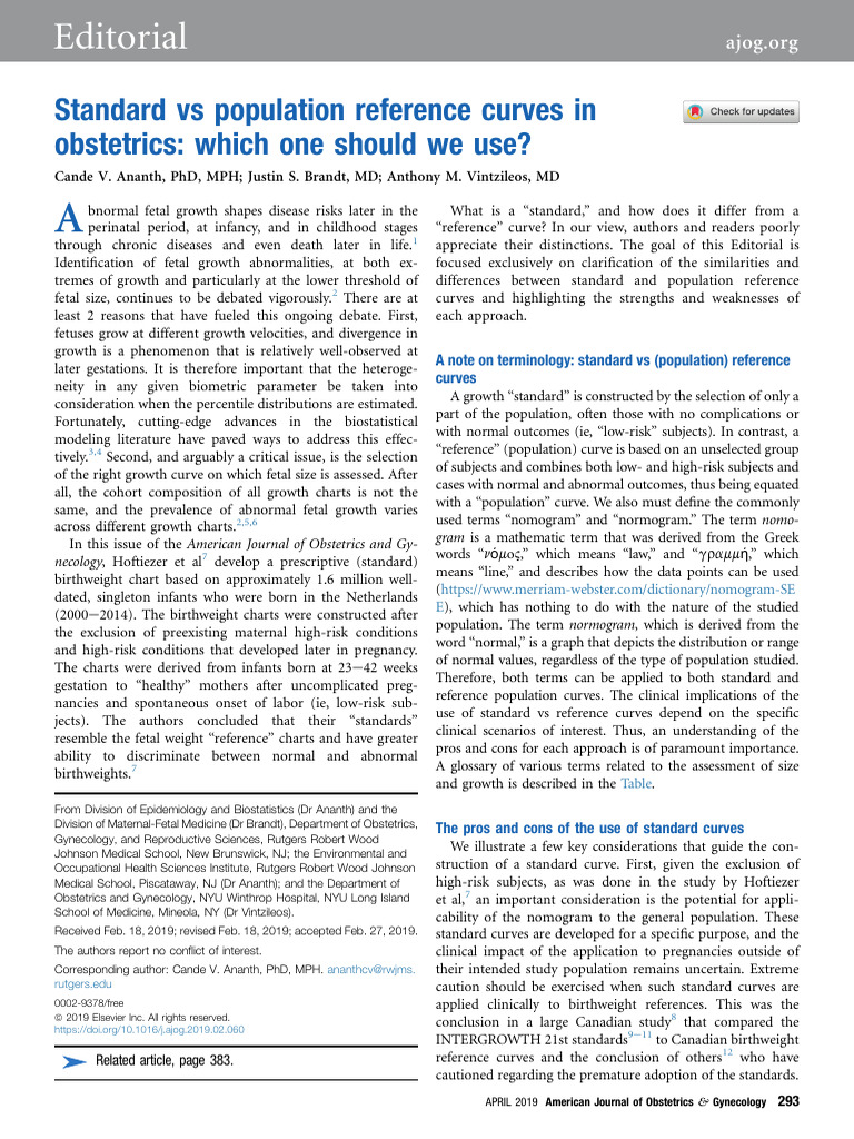 Standard Vs Population Reference Curves in Obstetr | PDF | Prenatal ...