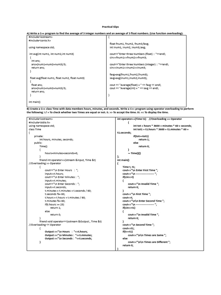 Practical Slips - Sam26 | PDF | Computer Programming | C++