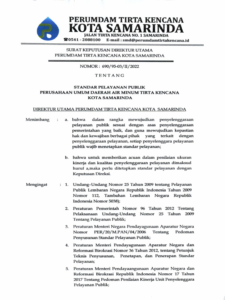 SK Standar Pelayanan Publik Pdam | PDF