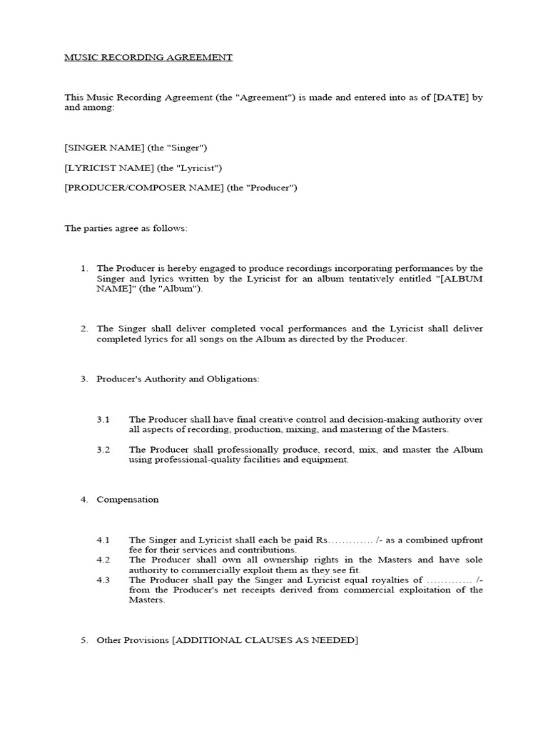Music Recording Agreement Template | PDF | Property Law | Common Law