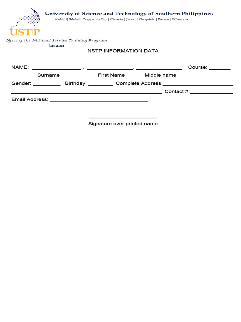 NSTP Information Data Form | PDF | Career & Growth