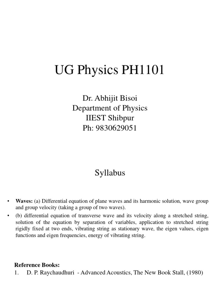 UG Physics PH1101-wave-1 | Download Free PDF | Waves | Applied And Interdisciplinary Physics