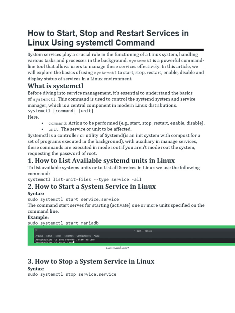 Start, Stop and Restart Services in Linux Using Systemctl Command | PDF | Sudo | Superuser