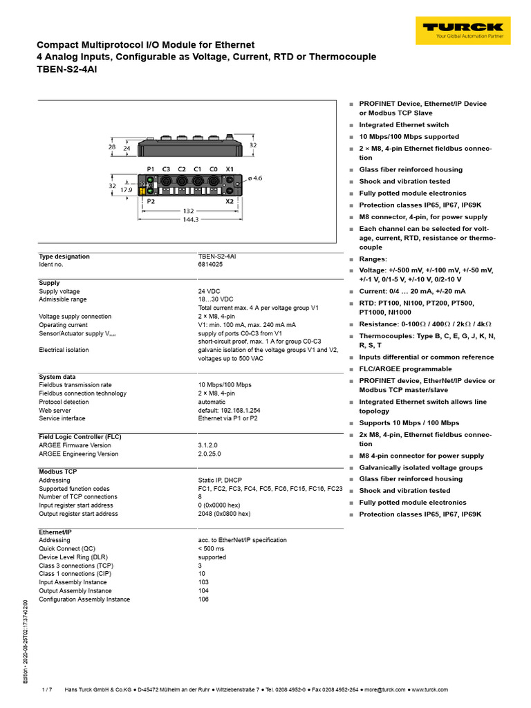 TBEN-S2-4AI Datasheet - Edb 6814025 GBR en | PDF | Internet Protocols ...