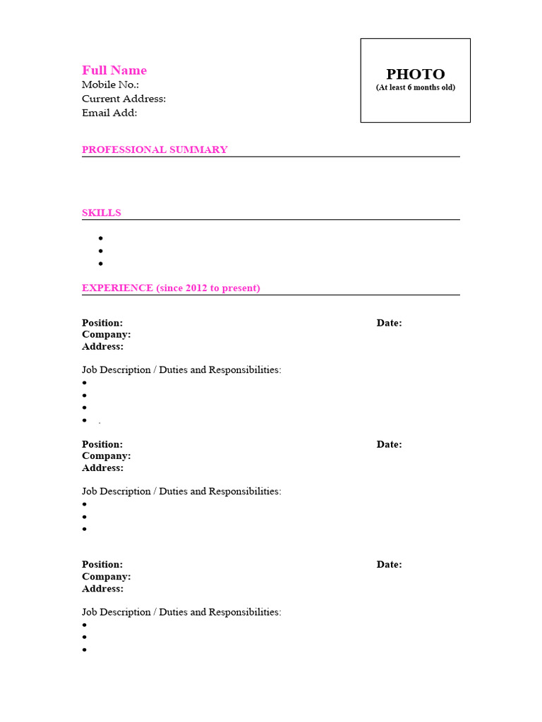 Sample Resume Form PDF | PDF