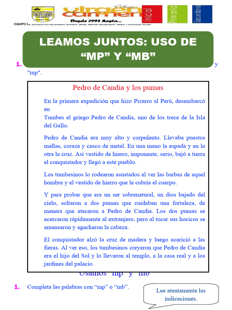 Palabras Con MP y MB para Segundo Grado de Primaria | PDF
