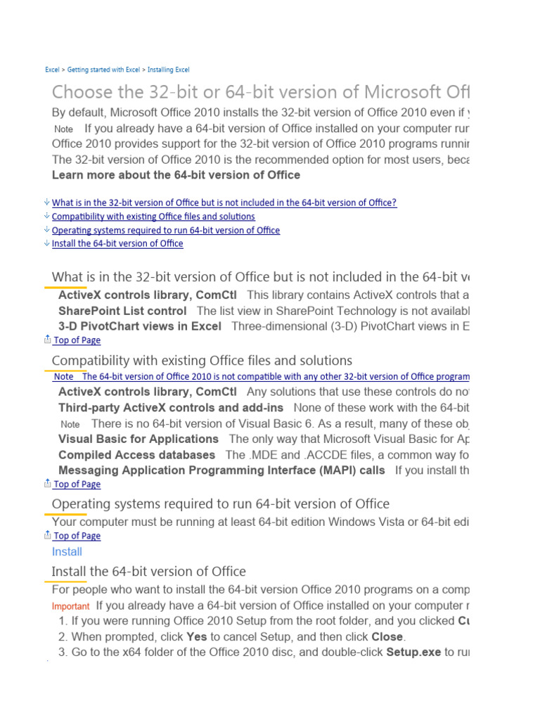 Installing Excel | PDF | 64 Bit Computing | Microsoft Office 2010