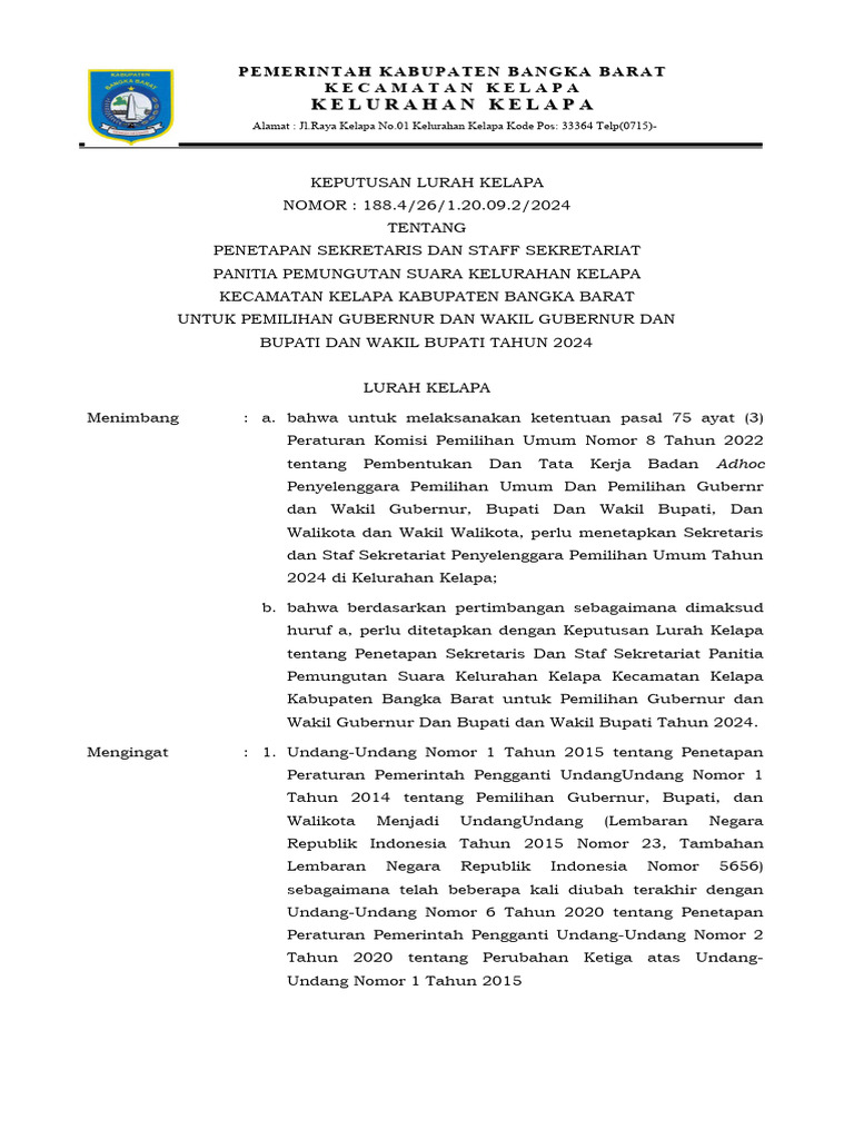 Contoh SK Sekretariat PPS,, | PDF