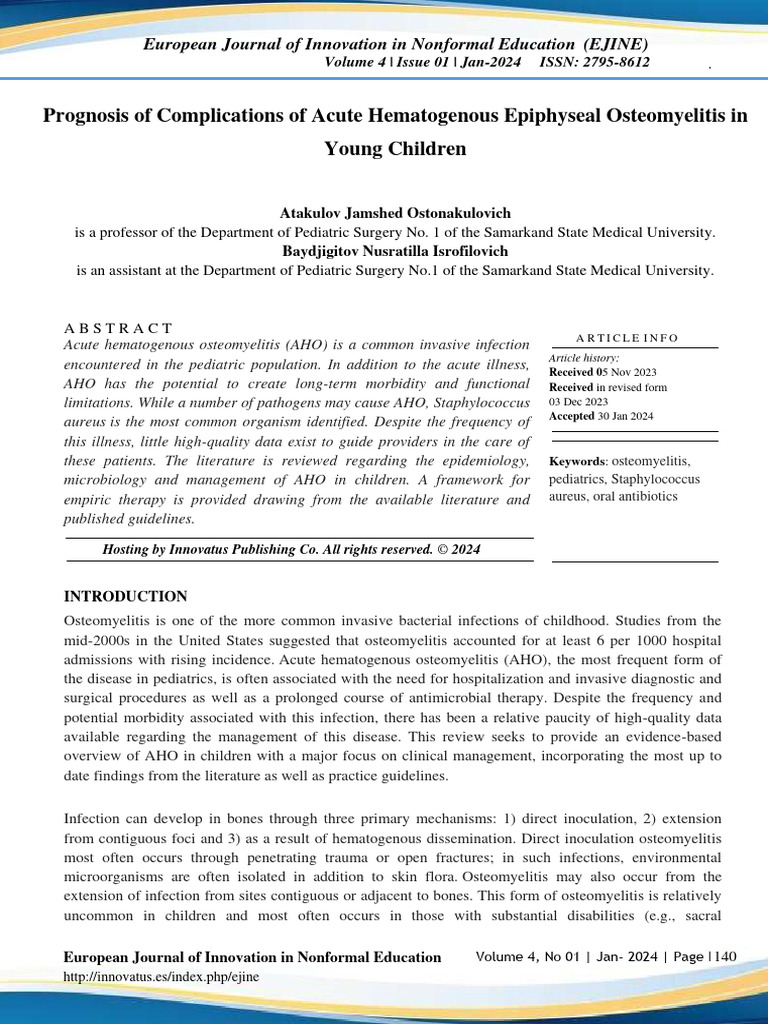 Prognosis of Complications of Acute Hematogenous Epiphyseal ...