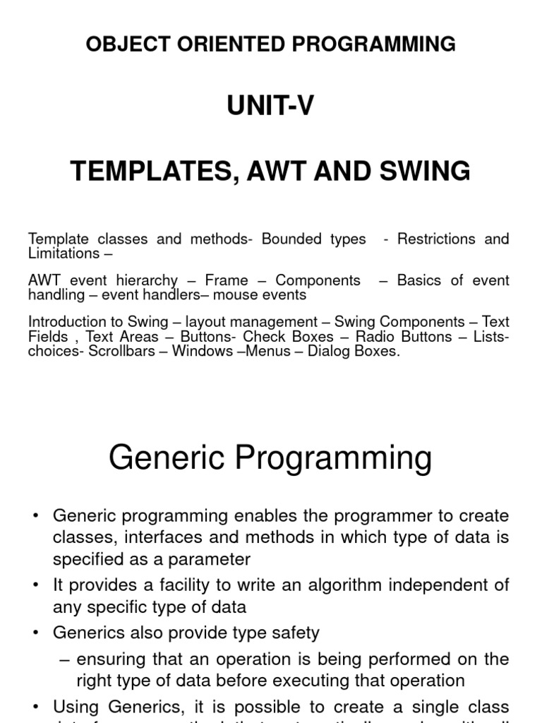 Java Templates, AWT, and Swing Overview | PDF | Class (Computer ...
