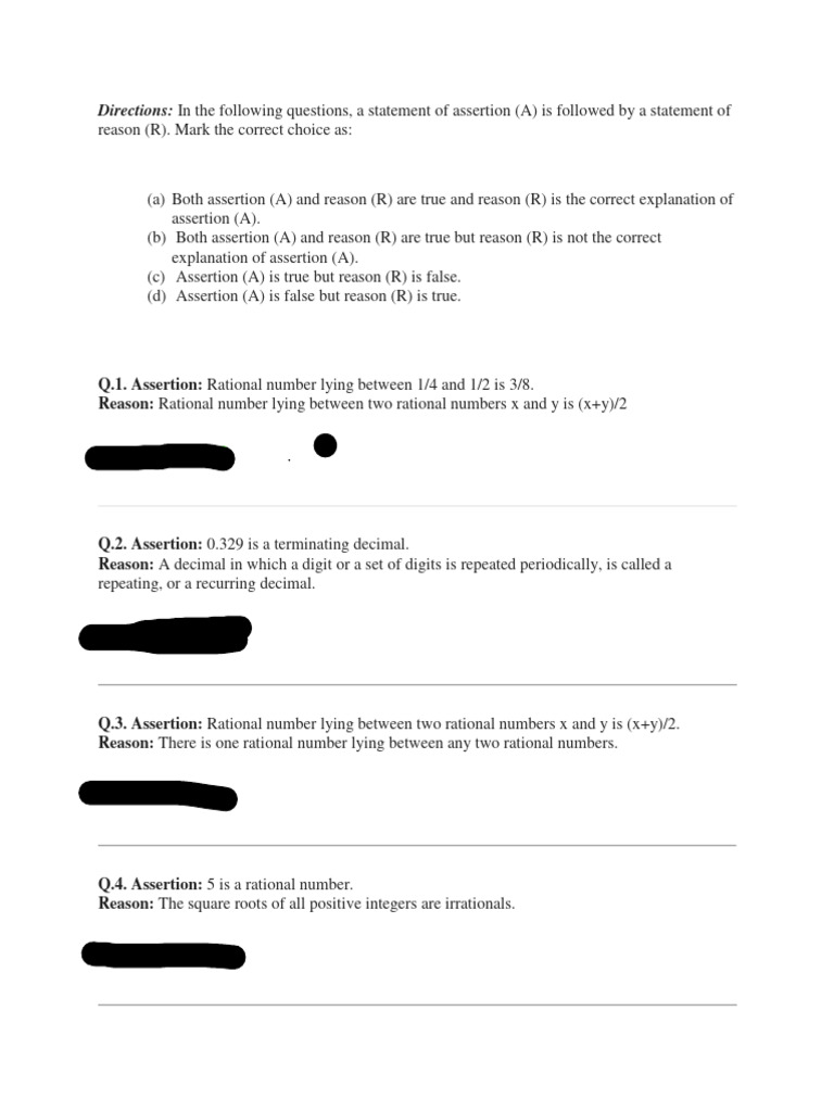 Class 9th_Assertion and Reason type Question_ chap1 number system | PDF