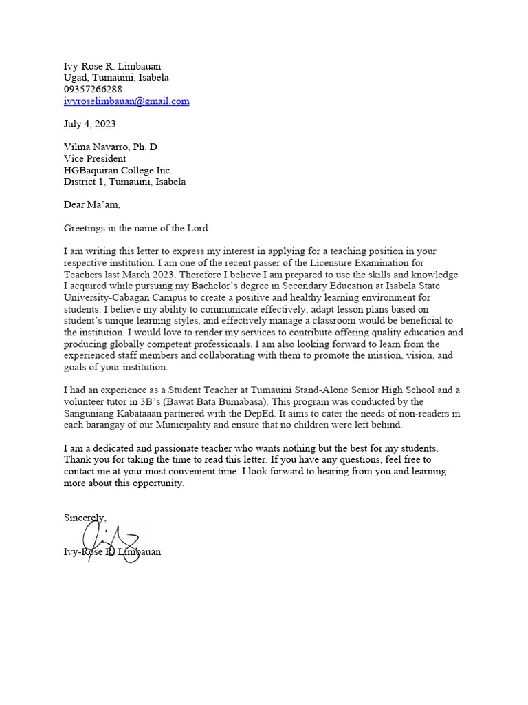 Application Letter | PDF