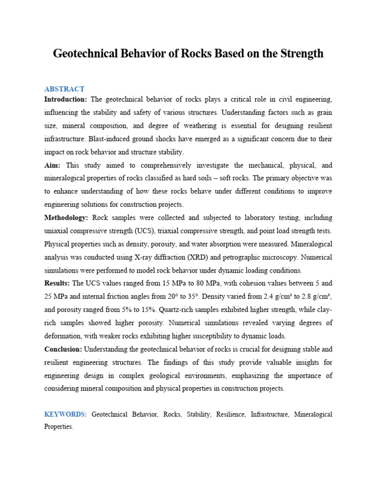 Geotechnical Behavior of Rocks Based On The Strength | PDF | Strength ...