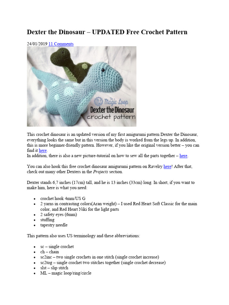 Dexter Dinosaur | Download Free PDF | Crochet | Handicrafts