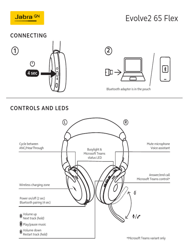 Jabra Evolve2 65 Flex QSG V1 | Download Free PDF | Telecommunications