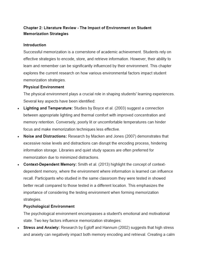 Chapter 2 ENVIRONMENTAL EFFECTS | PDF | Memory | Recall (Memory)