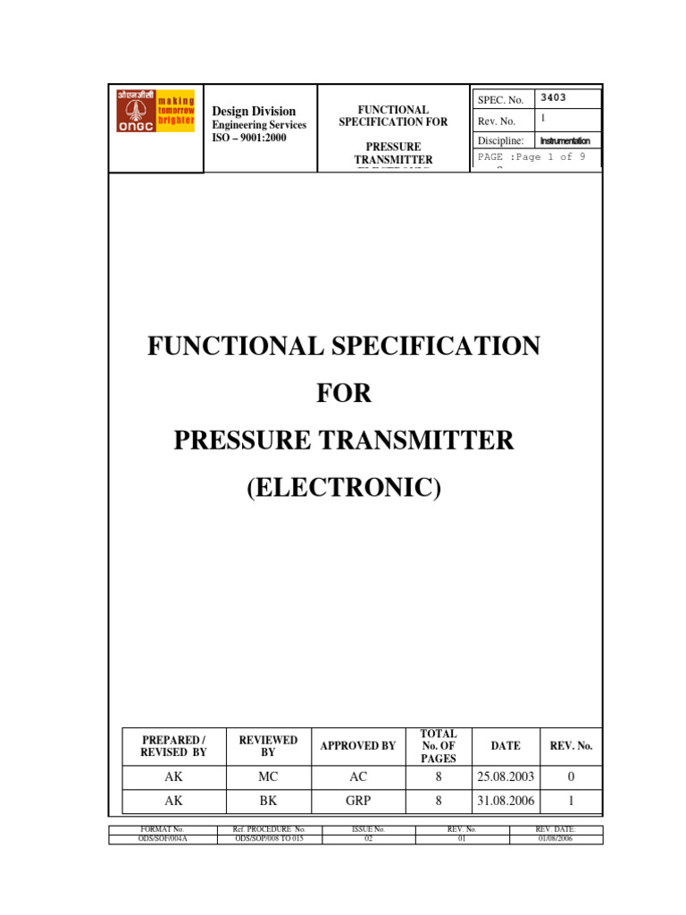 Electronic Pressure Transmitter Specs | PDF | Specification (Technical Standard) | Calibration