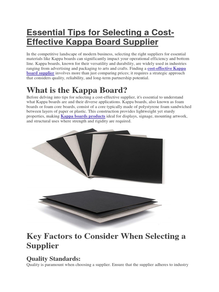 Cost-Effective Kappa Board Supplier Tips | PDF | Supply Chain | Reputation