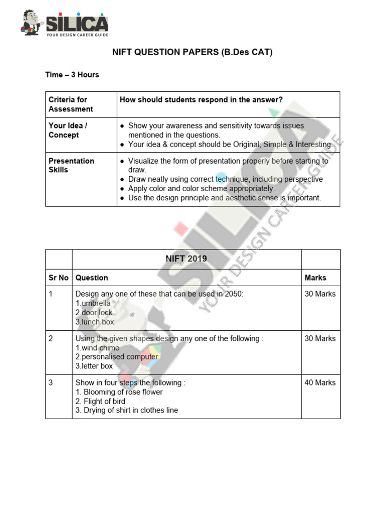 NIFT QUESTION PAPERS (B.Des CAT) | PDF