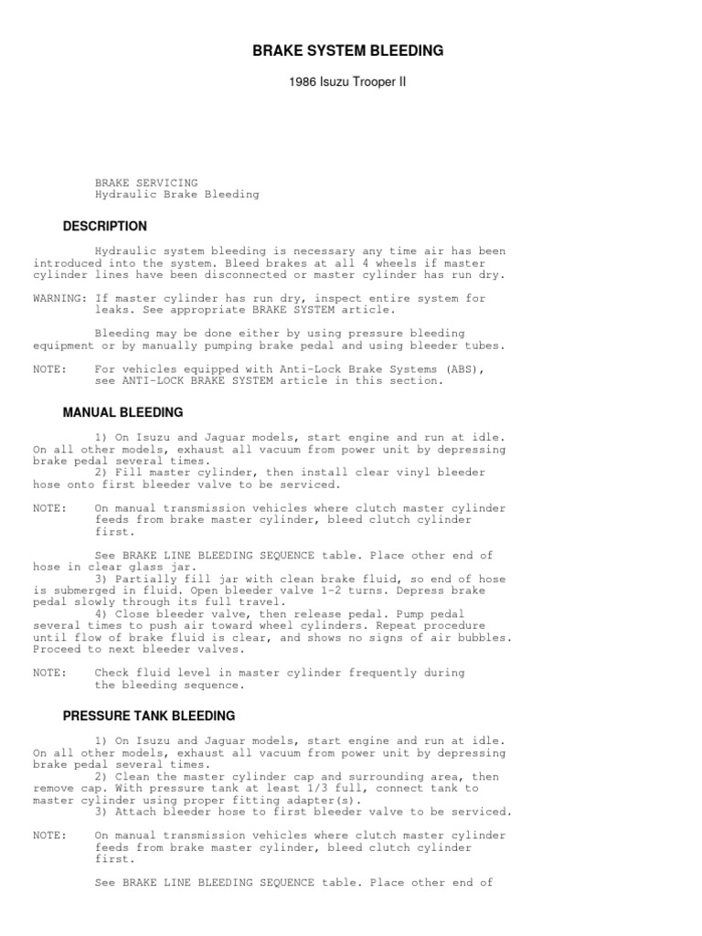Brake System Bleeding | PDF | Brake | Anti Lock Braking System