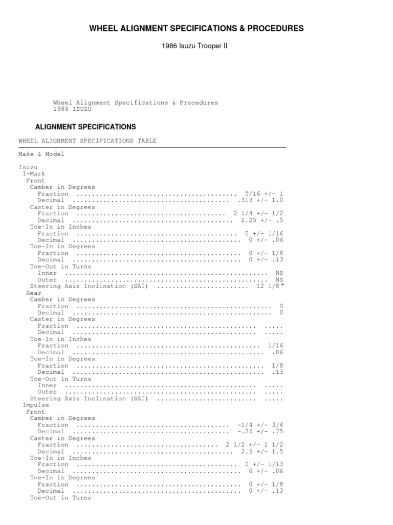 Wheel Alignment Specifications and Procedures | PDF | Land Vehicles ...