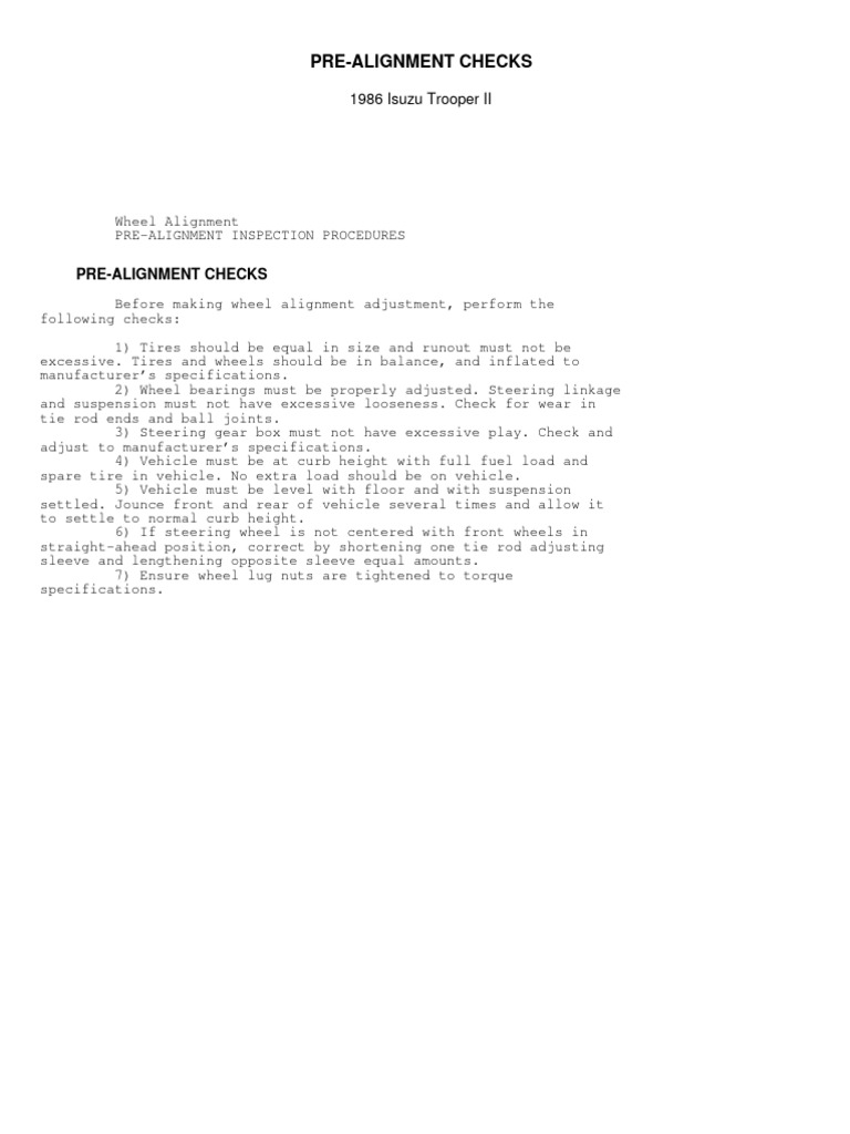 Pre-Alignment Checks | PDF | Home & Garden | Technology & Engineering