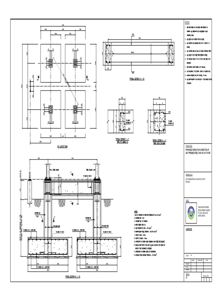 48m3 Elevated Pressed Steel Tank On 12m High Tower Drawings | PDF