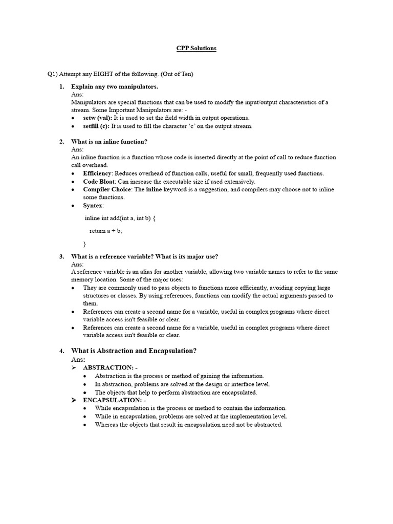 CPP - Solutions | PDF | Method (Computer Programming) | Scope (Computer ... CPP - Solutions | PDF | Method (Computer Programming) | Scope (Computer ...