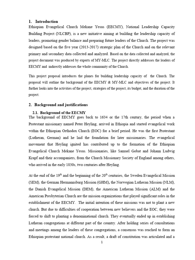 EECMY National Leadership Capacity Building Project | PDF | Leadership