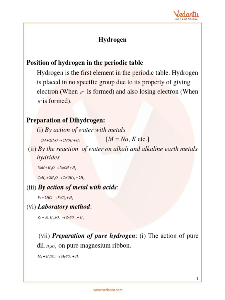 JEE Main 2023 Hydrogen Revision Notes - Free PDF Download | Download ...