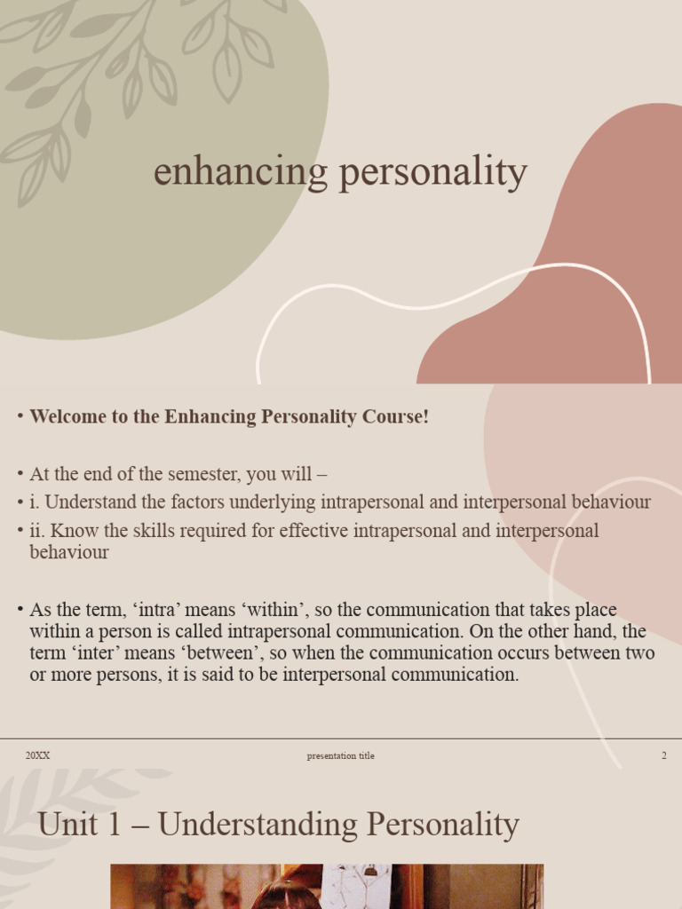 Enhancing Personality Unit1,2 | PDF | Self Esteem | Extraversion And Introversion