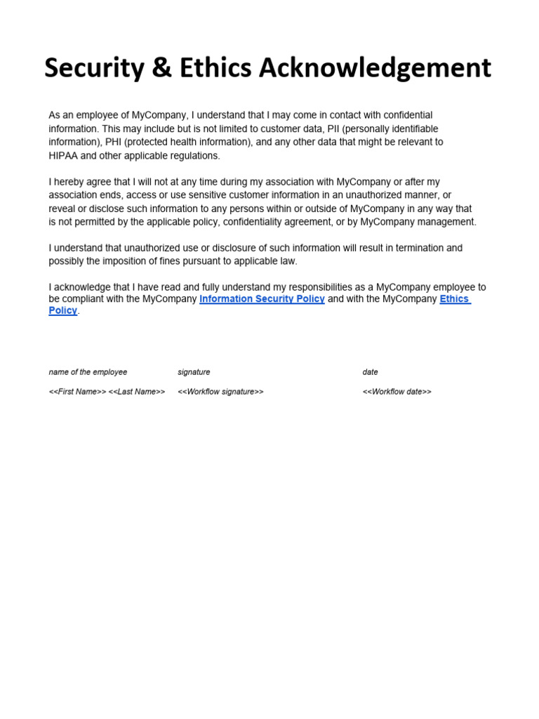 (TEMPLATE) Policies Acknowledgement Document | PDF | Information ...