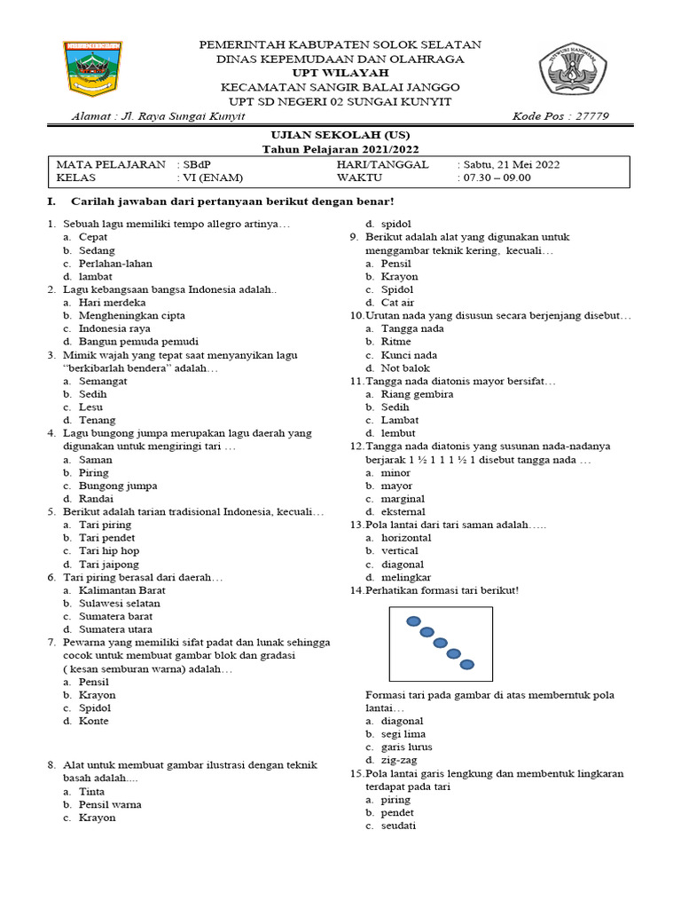 Soal Uas SBDP Kls 6 2022 | PDF