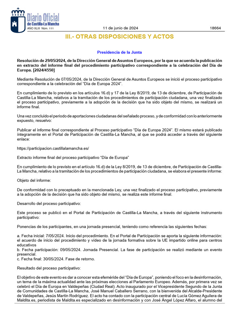 Iii.-Otras Disposiciones Y Actos: Presidencia de La Junta | PDF | Gobierno
