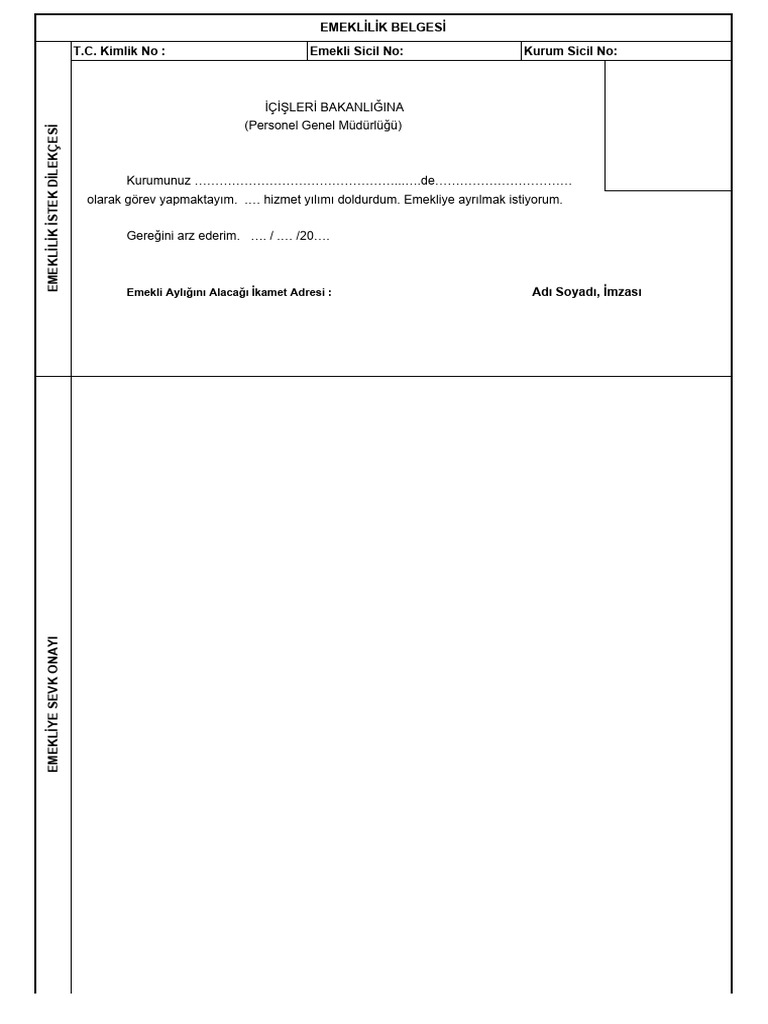 Form 1 - EMEKLILIK-BELGESI Dilekce-Ornegi | PDF