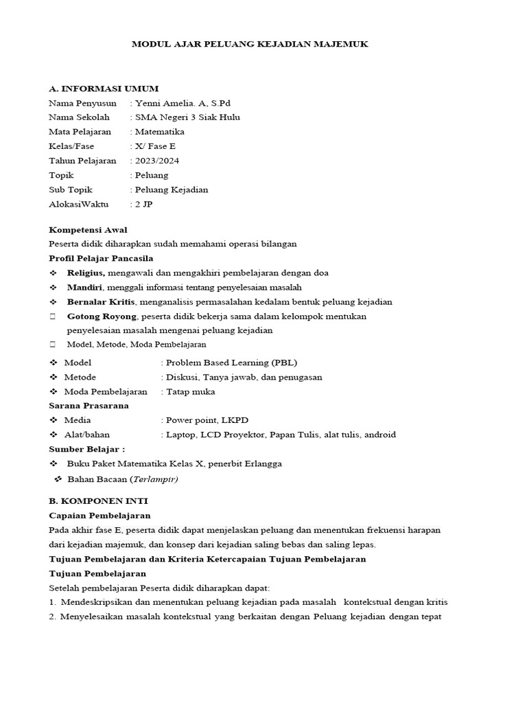 MODUL AJAR, Bahan Ajar, LKPD, Lampiran | PDF