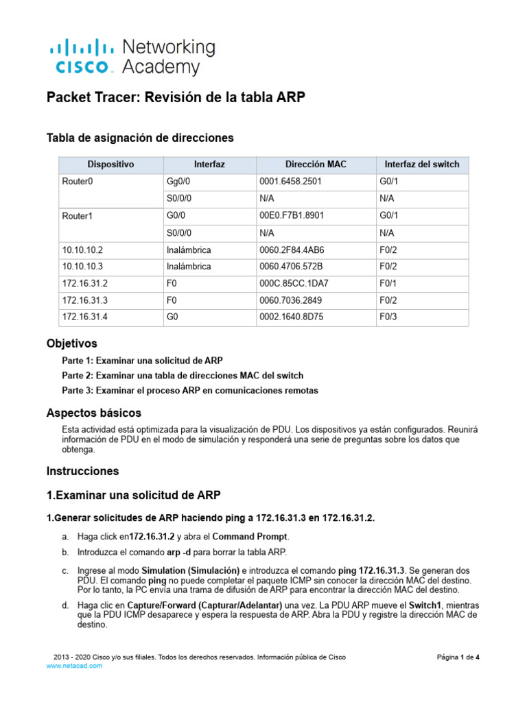 9.2.9 Packet Tracer - Examine The ARP Table - Pages | PDF | Conmutador de red | Ingeniería ...