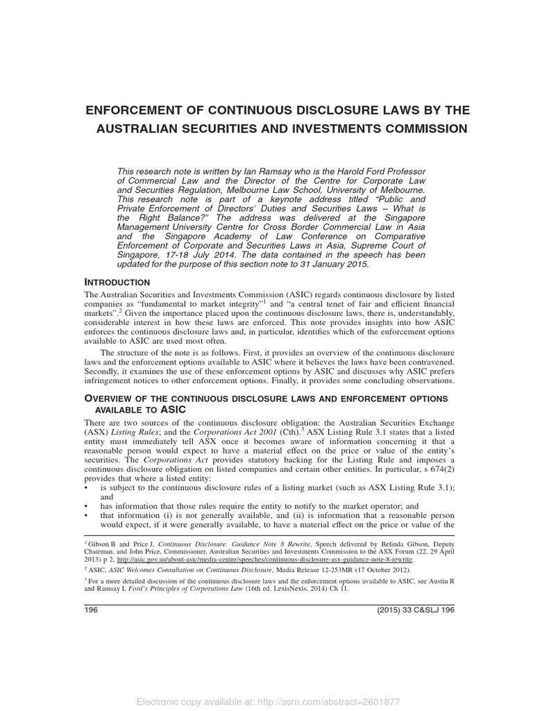 Enforcement of Continuous Disclosure Laws | PDF | Copyright ...