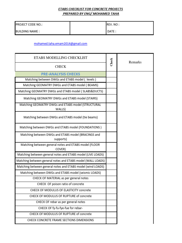 checklist for Etabs model | Download Free PDF | Beam (Structure) | Column