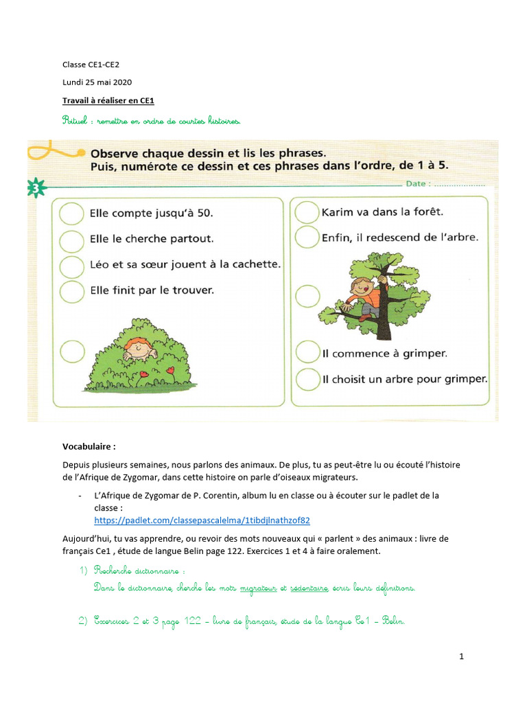 Remettre en ordre des histoires CE1-CE2 | PDF