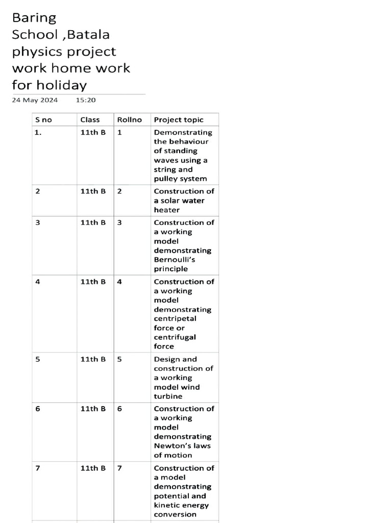 Physics Project Work of 11th B According To Rollno | PDF | Force ...