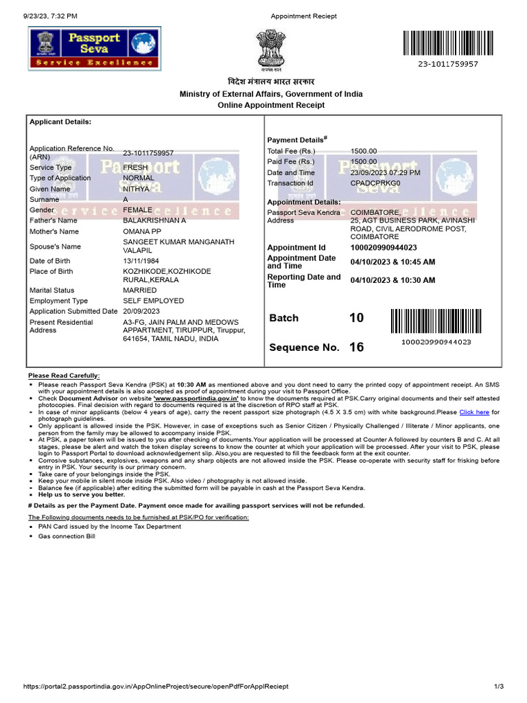 Appointment Reciept | PDF | Identity Document | Birth Certificate
