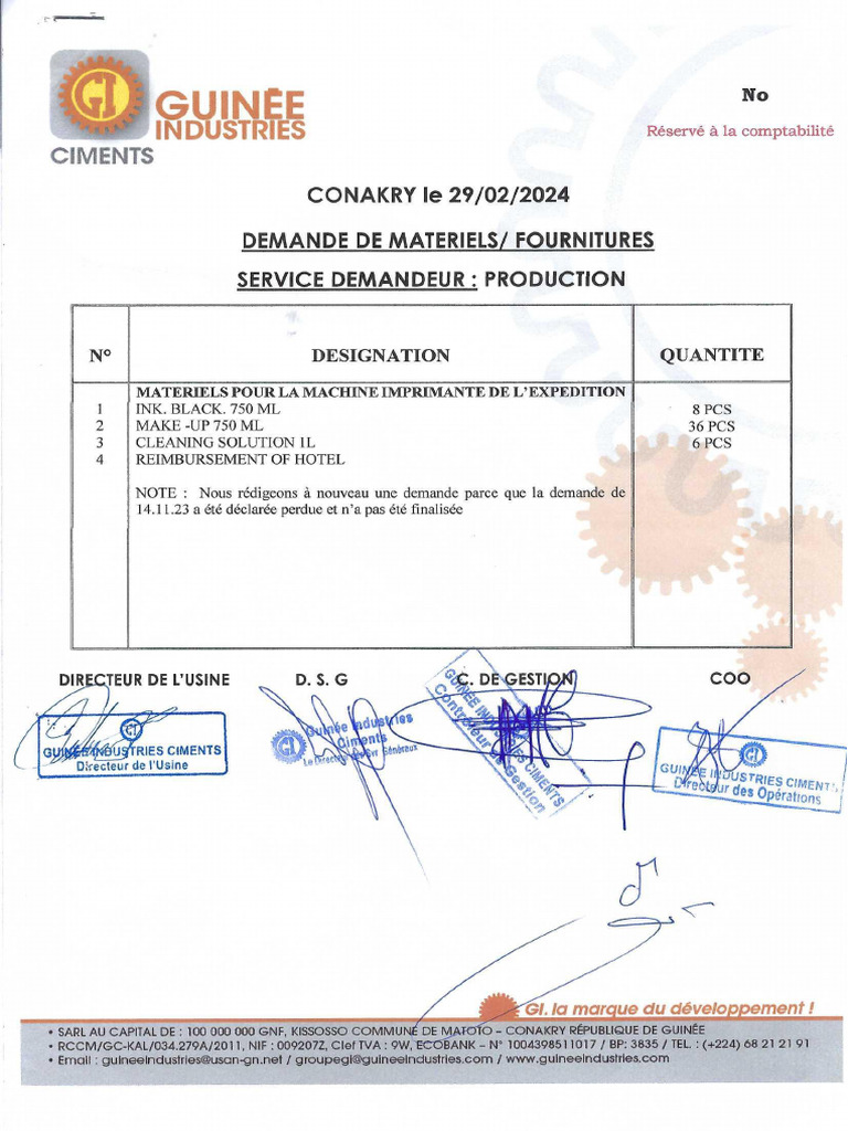 Demande de Materiels Service Production | PDF