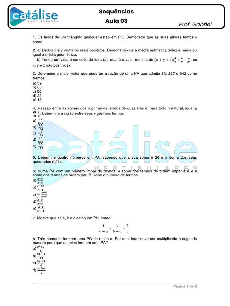 Lista 03 - Sequências | PDF | Sequência | Números