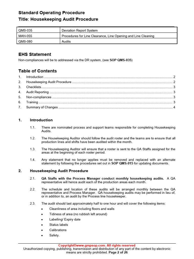 QMS 105 House Keeping Audit Procedure Sample | Download Free PDF ...