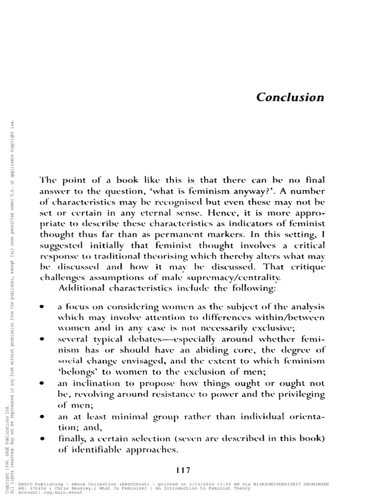 ChrisBeasley 1999 Conclusion WhatIsFeminismAnIntro | PDF | Feminism ...