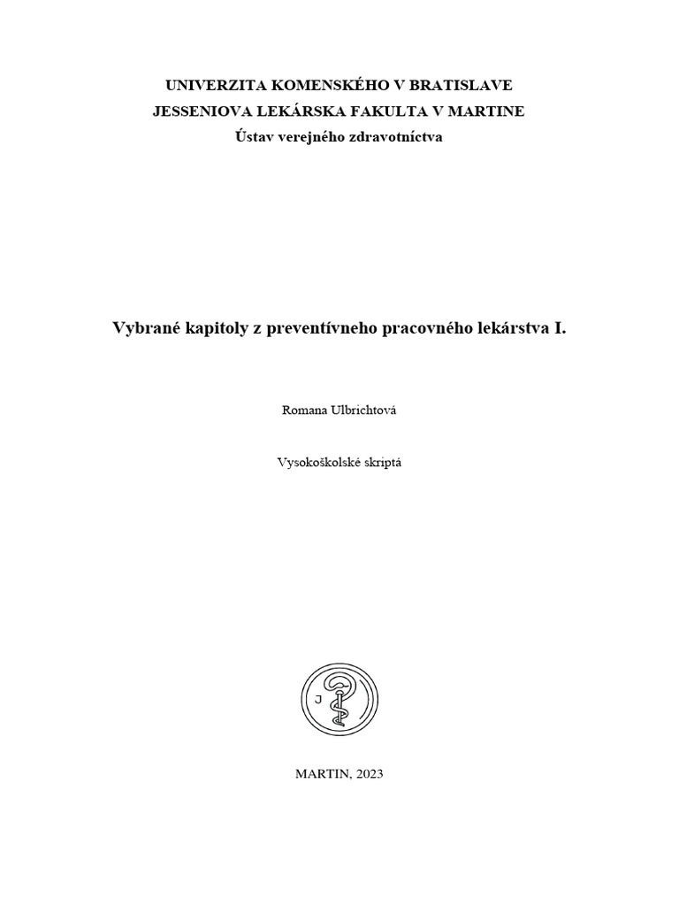 Vybrane Kapitoly Z Preventivneho Pracovneho Lekarstva I Skripta | PDF